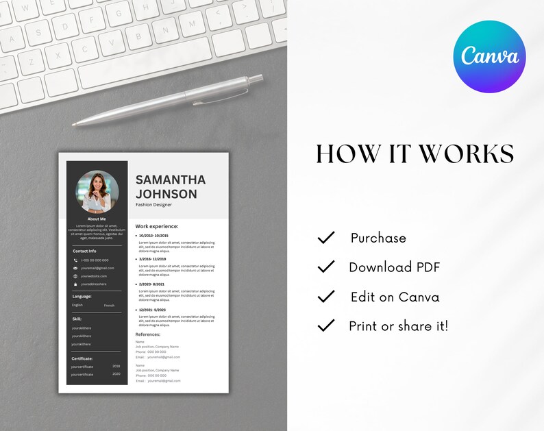Editable Modern CV Template Professional Resume - Etsy