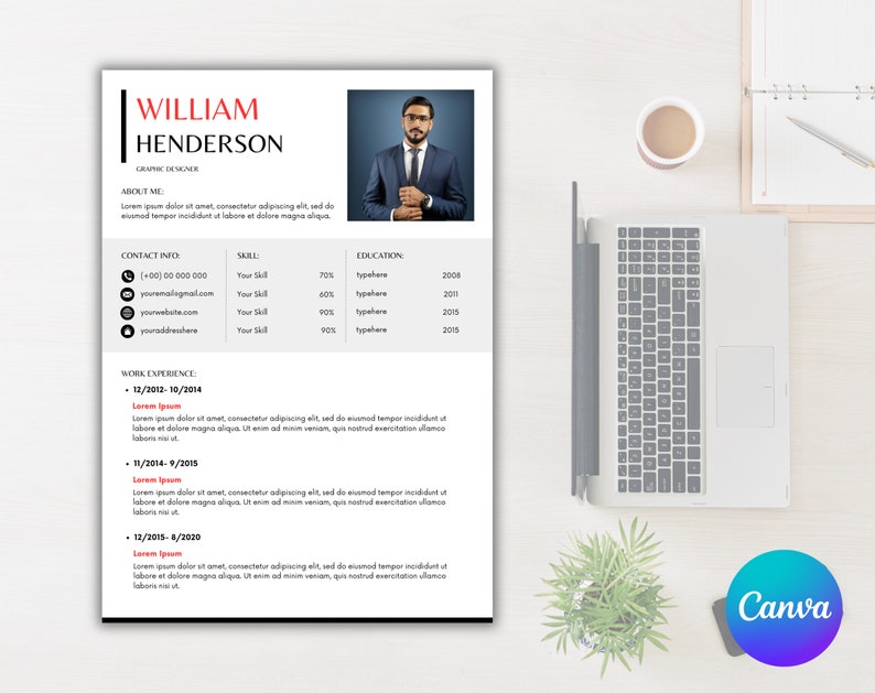 Editable Modern CV Template Professional Resume - Etsy