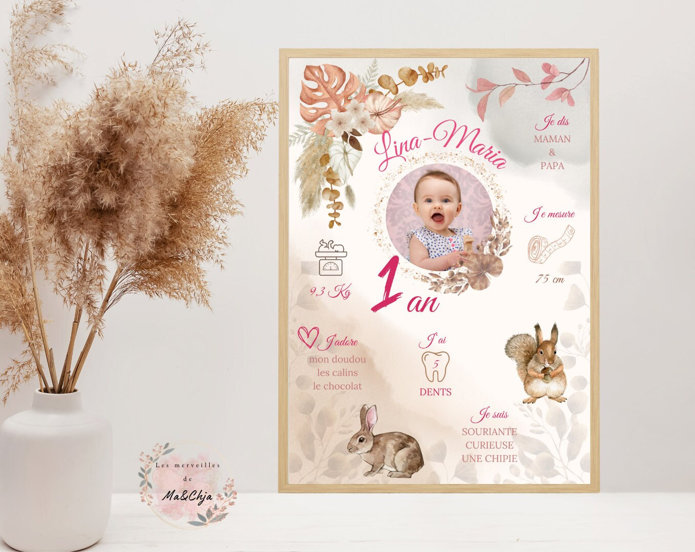 Personalized Birthday Poster for Girl, Flowers, Animals Baby and Child ...