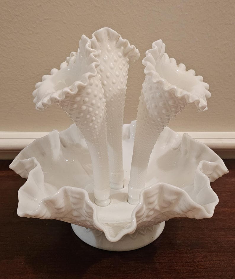 Vintage Fenton Glass Epergne – Diamond Lace Pattern – 4 Piece Set - Etsy