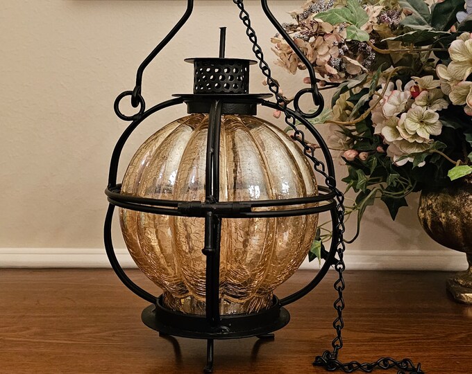 Shabby Crusty Rusty Metal Lantern W Pumpkin-shaped Glass Globe - Etsy