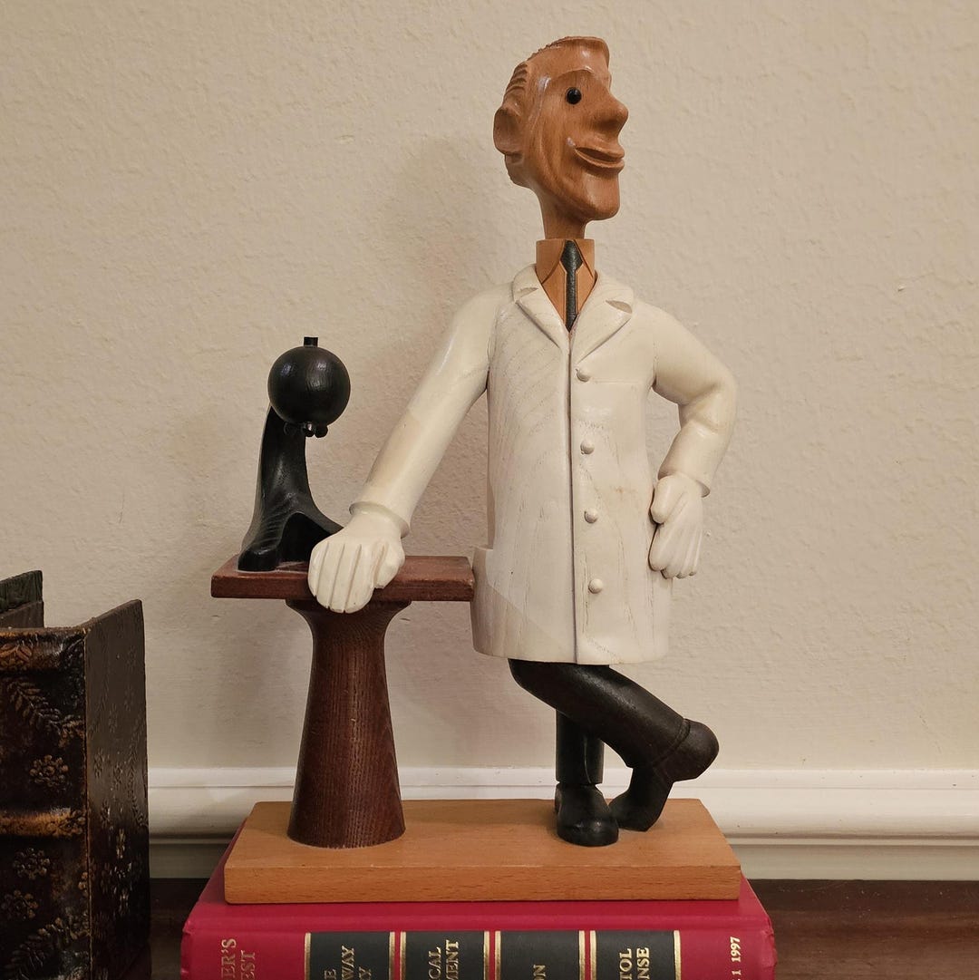 Vintage Italian Hand-carved Wood Scientist With Microscope by Romer ...