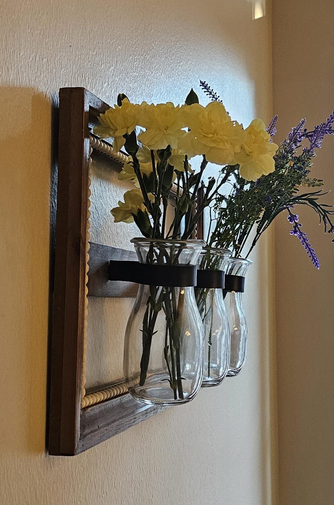 Rustic Wall-mounted Flower Vase Display – Set of 3 Glass Vases - Etsy