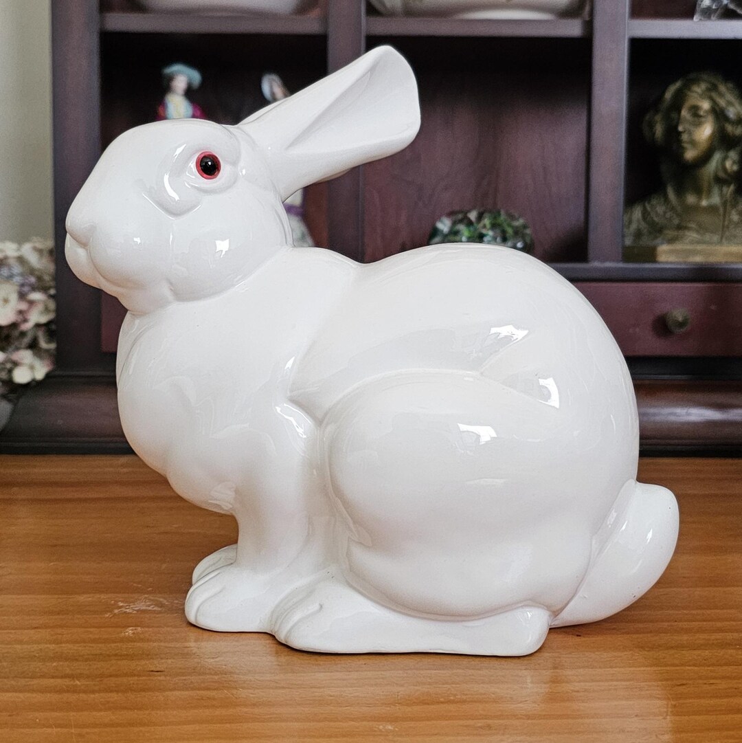 Vintage White Ceramic Rabbit Figurine – Red Eyes – 8” Tall - Etsy