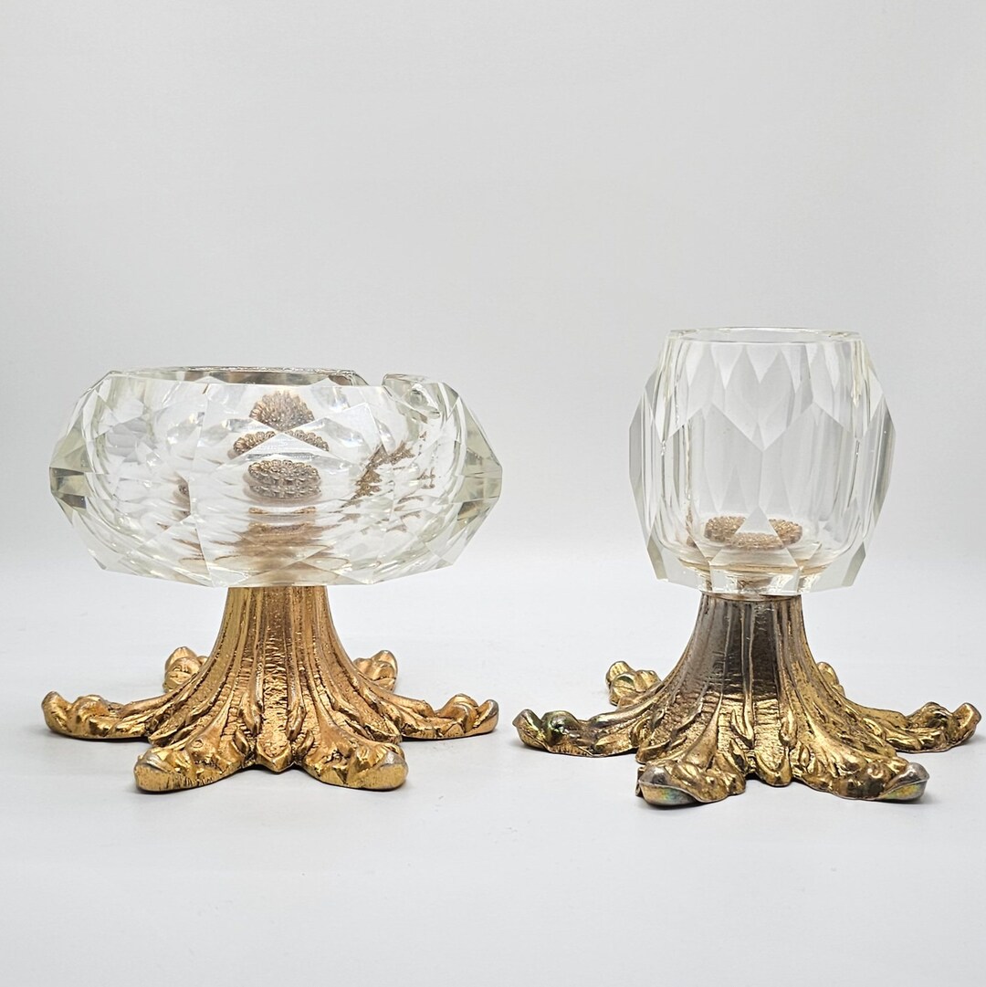Vintage Crystal Smoking Set-lighter Holder, Ashtry - Etsy