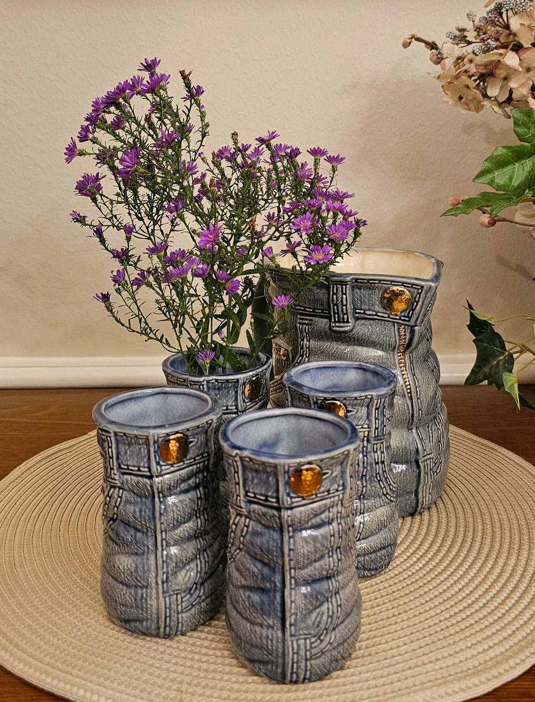 Set of 5 Norwell Ceramics Vintage Denim Blue Jean Vase Country 1970s ...