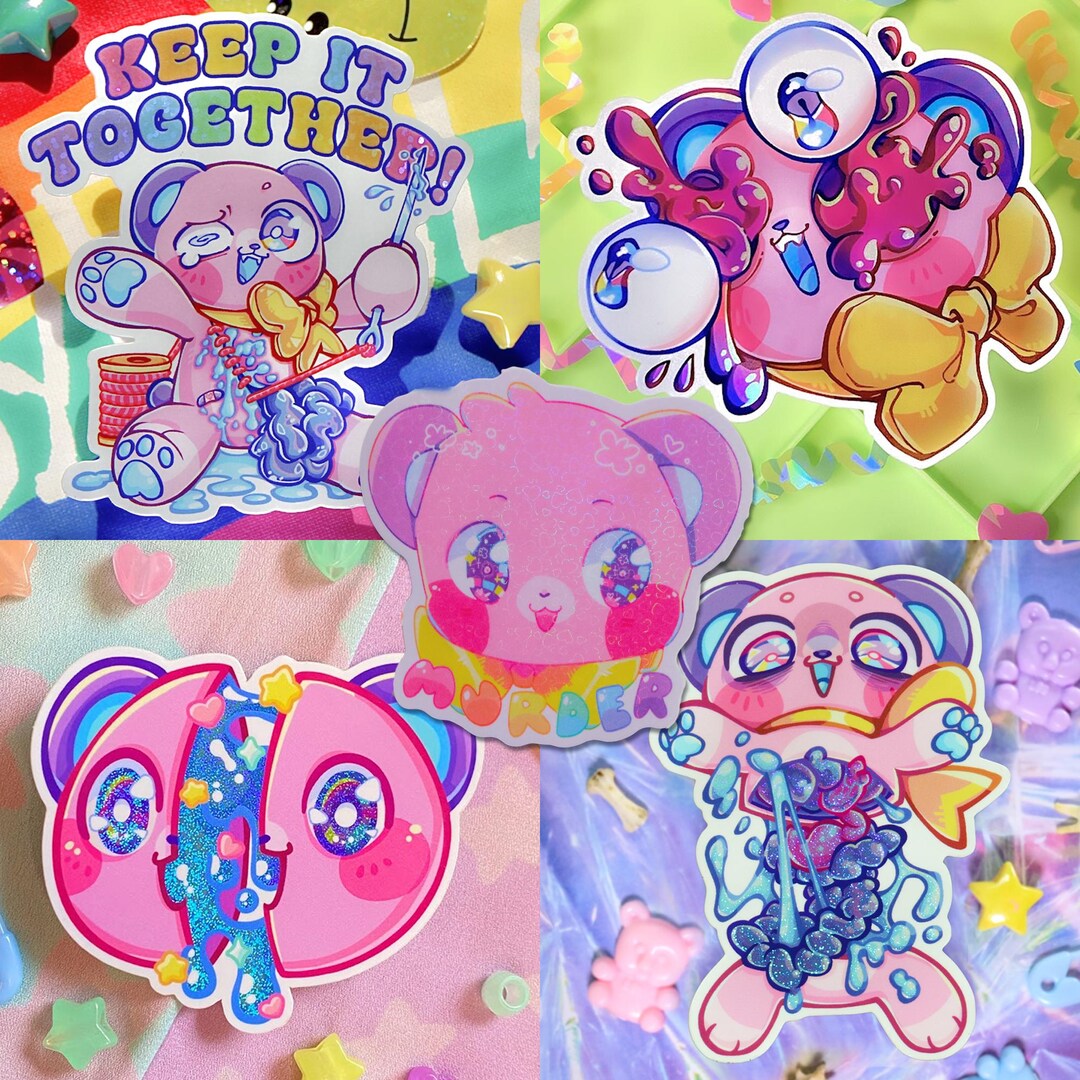 Pastel Gore Snare-bear Stickers Cute Yamikawaii Edgy Teddy Bear, Sweet ...