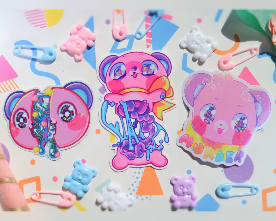 Pastel Gore Snare-bear Stickers Cute Yamikawaii Edgy Teddy Bear, Sweet ...