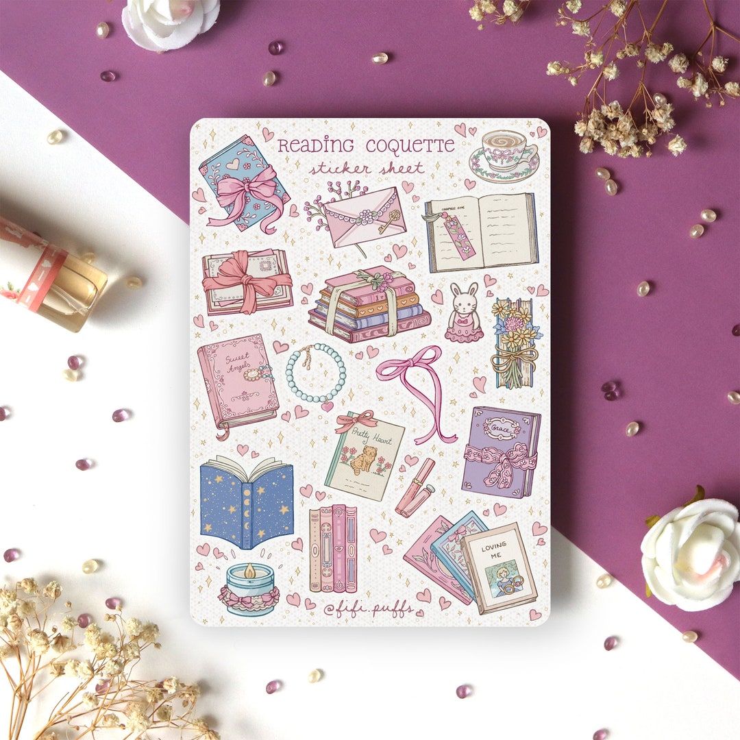 Sticker Sheet Reading Coquette | Planner Stickers, Pastel Deco Stickers ...