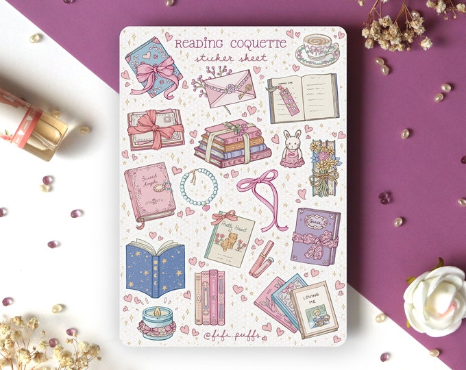 Sticker Sheet Reading Coquette | Planner Stickers, Pastel Deco Stickers ...