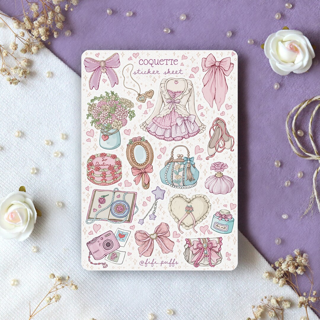 Sticker Sheet Coquette | Planner Stickers, Pastel Deco Stickers, Bullet ...