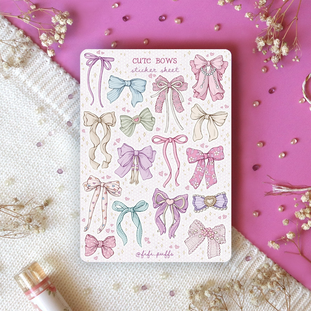 Sticker Sheet Cute Bows | Planner Stickers, Coquette Stickers, Bullet ...