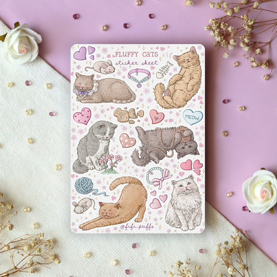 Sticker Sheet Fluffy Cats | Planner Stickers, Kitties Stickers, Bullet ...