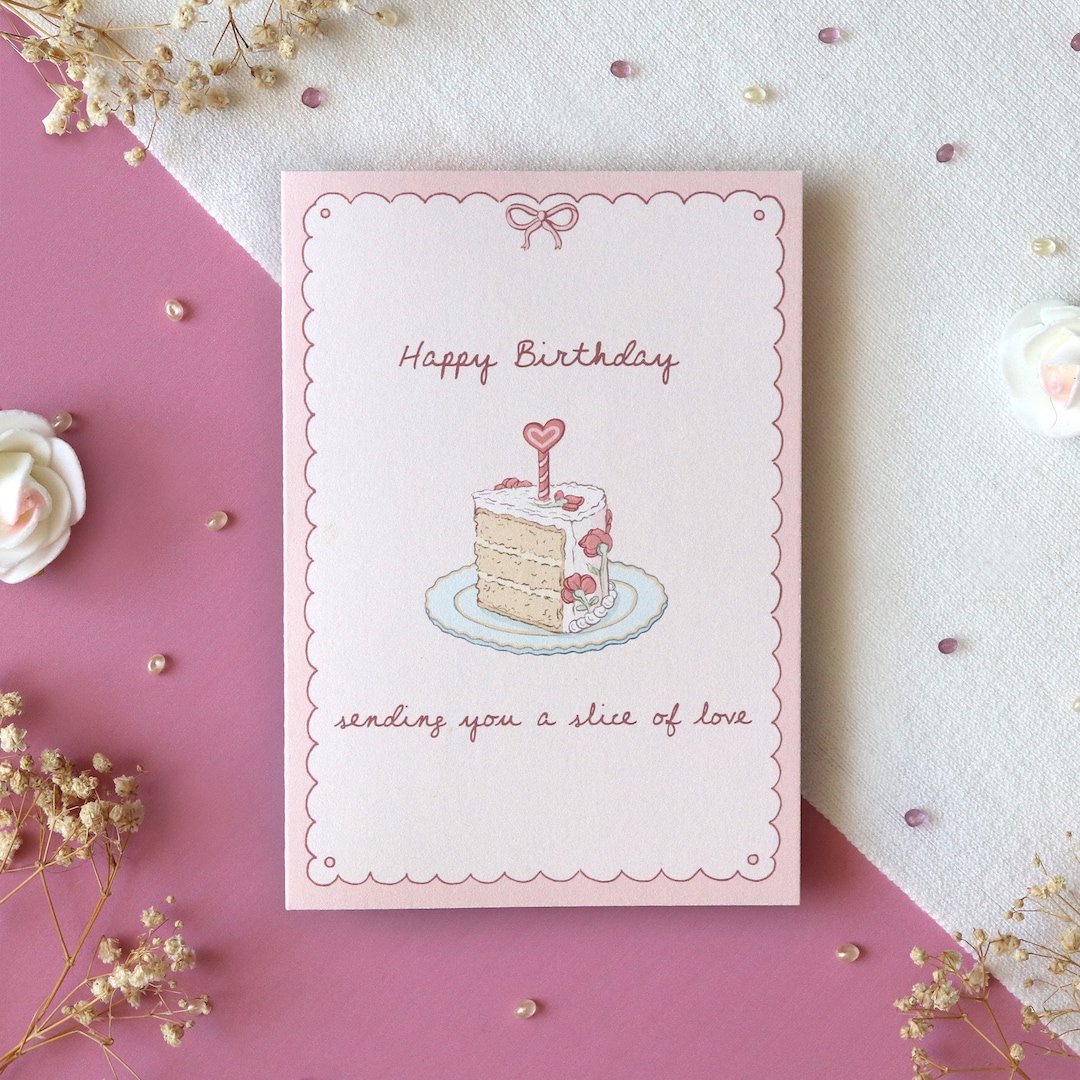 Happy Birthday Card | Greeting Card, Cute Birthday Card, Coquette Cake ...