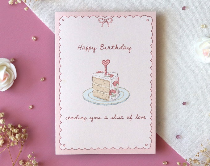 Happy Birthday Card | Greeting Card, Cute Birthday Card, Coquette Cake ...