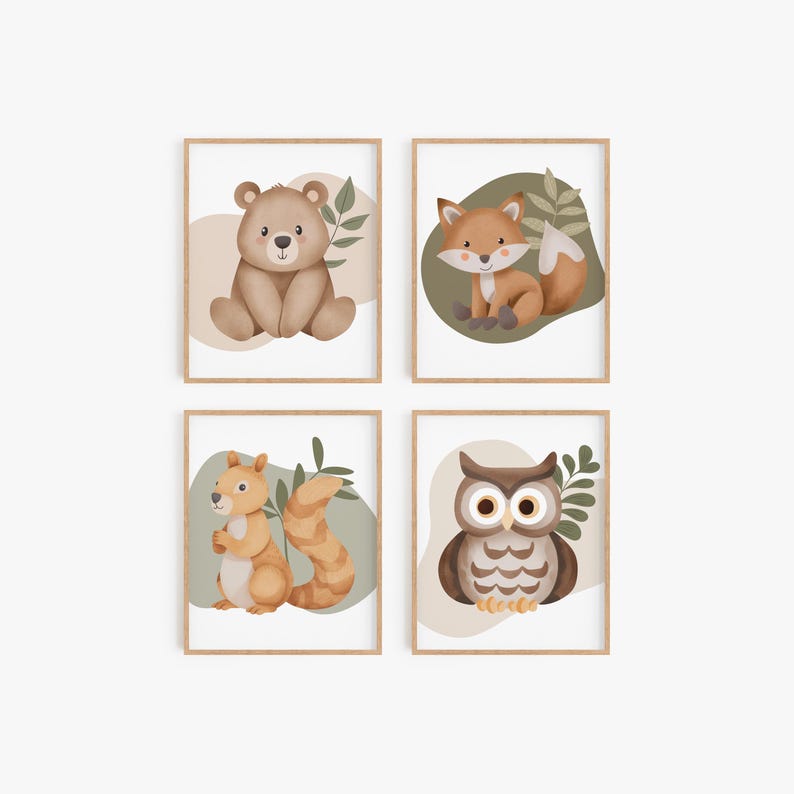 Forest Animal Nursery Wall Art Set | Woodland Animal Prints for Baby ...