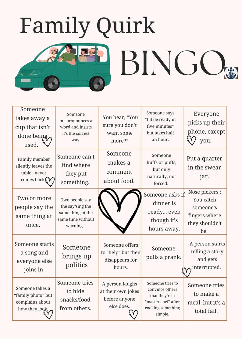 Family Quirk Bingo (personalized) - Etsy