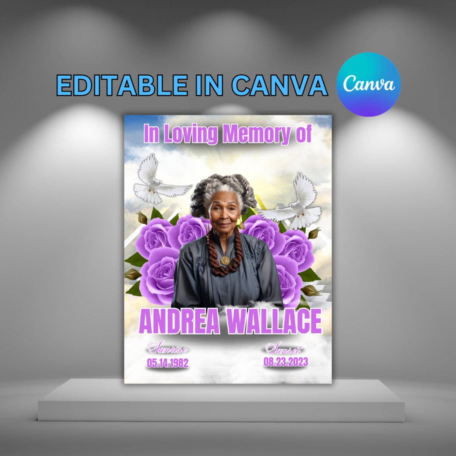 Purple Roses Memorial / Death Announcement Flyer Template - Etsy