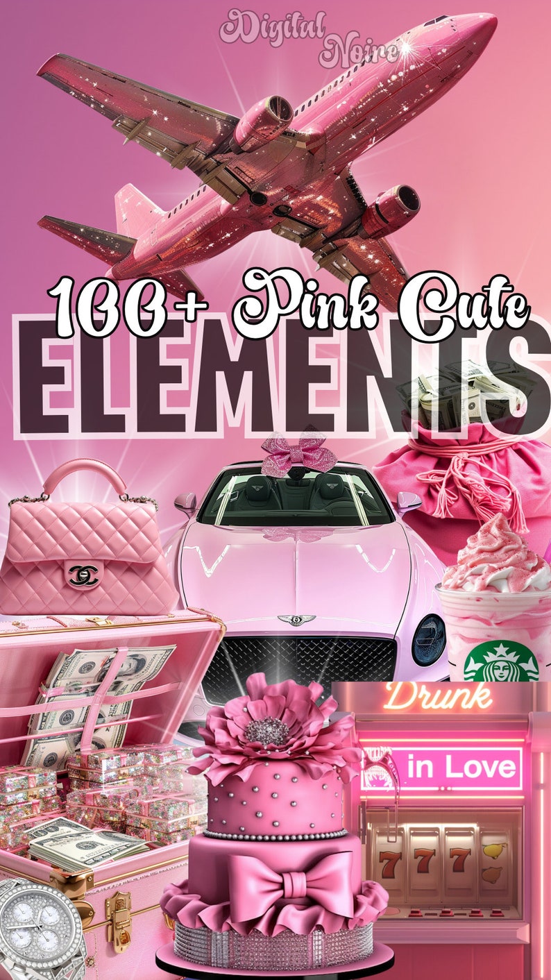 100+ Pink Cute Elements | Graphics | Clipart | DFY | Done for You | AI ...