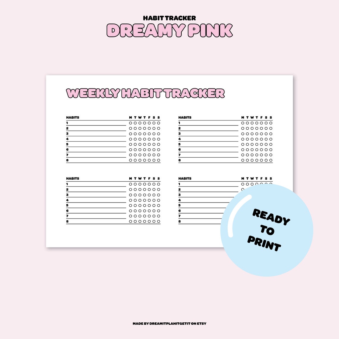 Habit Tracker Weekly Habits, A4 Printable PDF File, Instant Download ...