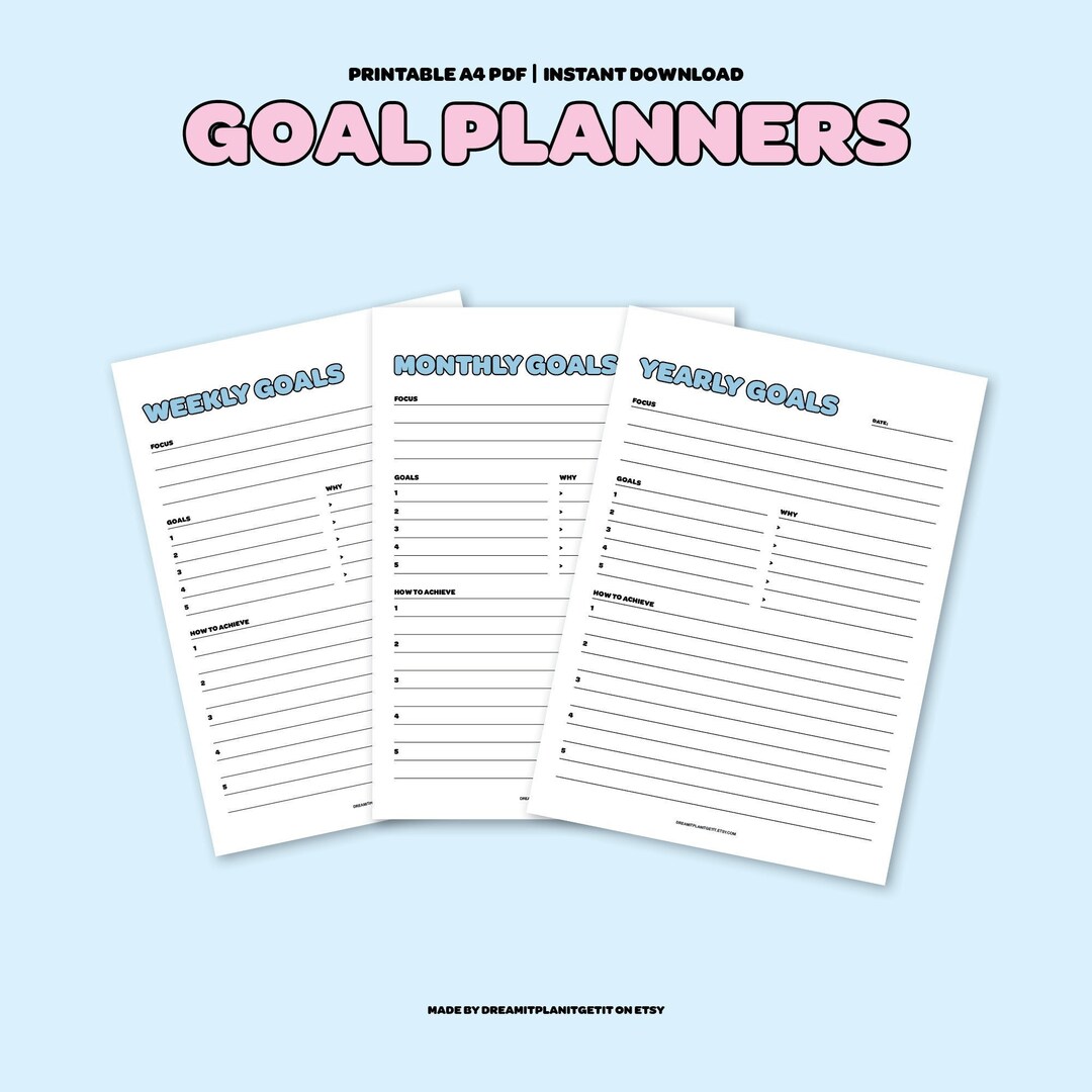 Goal Planners Bundle Weekly, Monthly and Yearly Goals, A4 Printable PDF ...