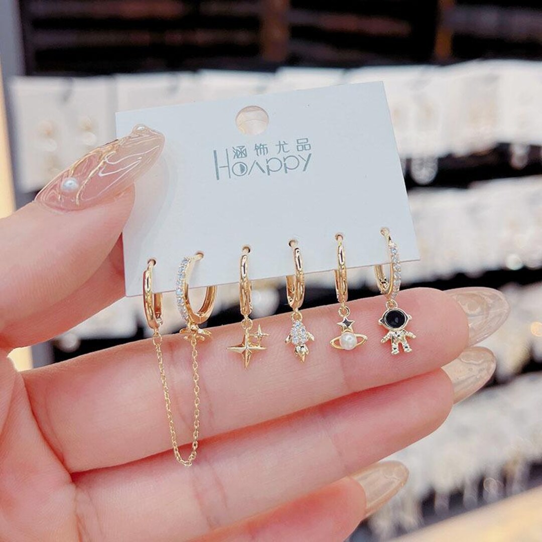 Astronaut Rocket Star Earring Set, 6 Pieces Ear Stacks, Zircon Inlay ...