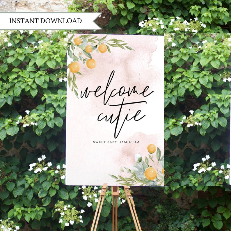 Little Cutie Baby Shower Sign | Orange Baby Shower Sign | Digital Party ...