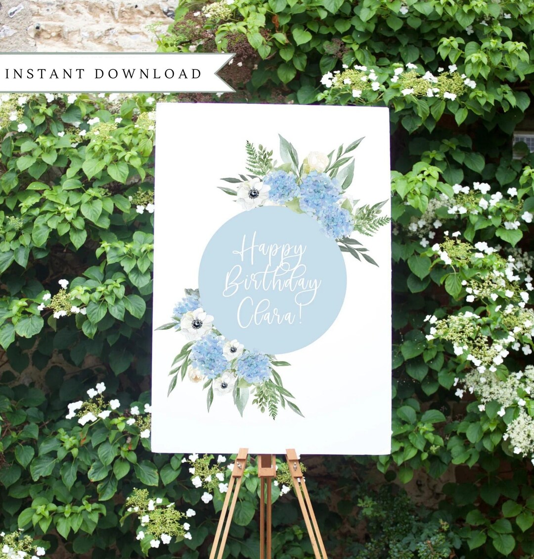 Blue Hydrangea Birthday Sign | Birthday Party Sign | Birthday Sign ...