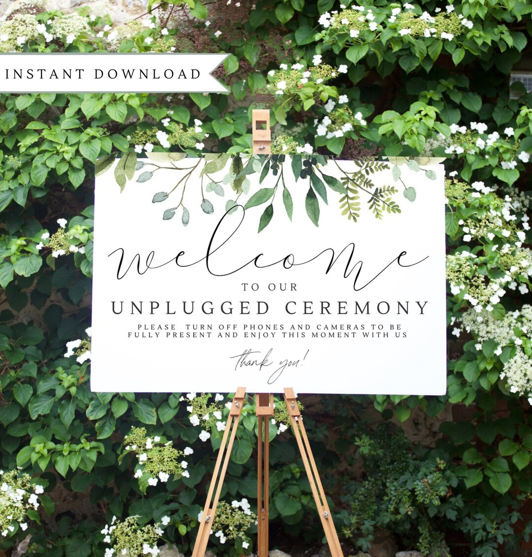 Unplugged Ceremony Greenery Sign Welcome Wedding Sign Welcome to Our ...