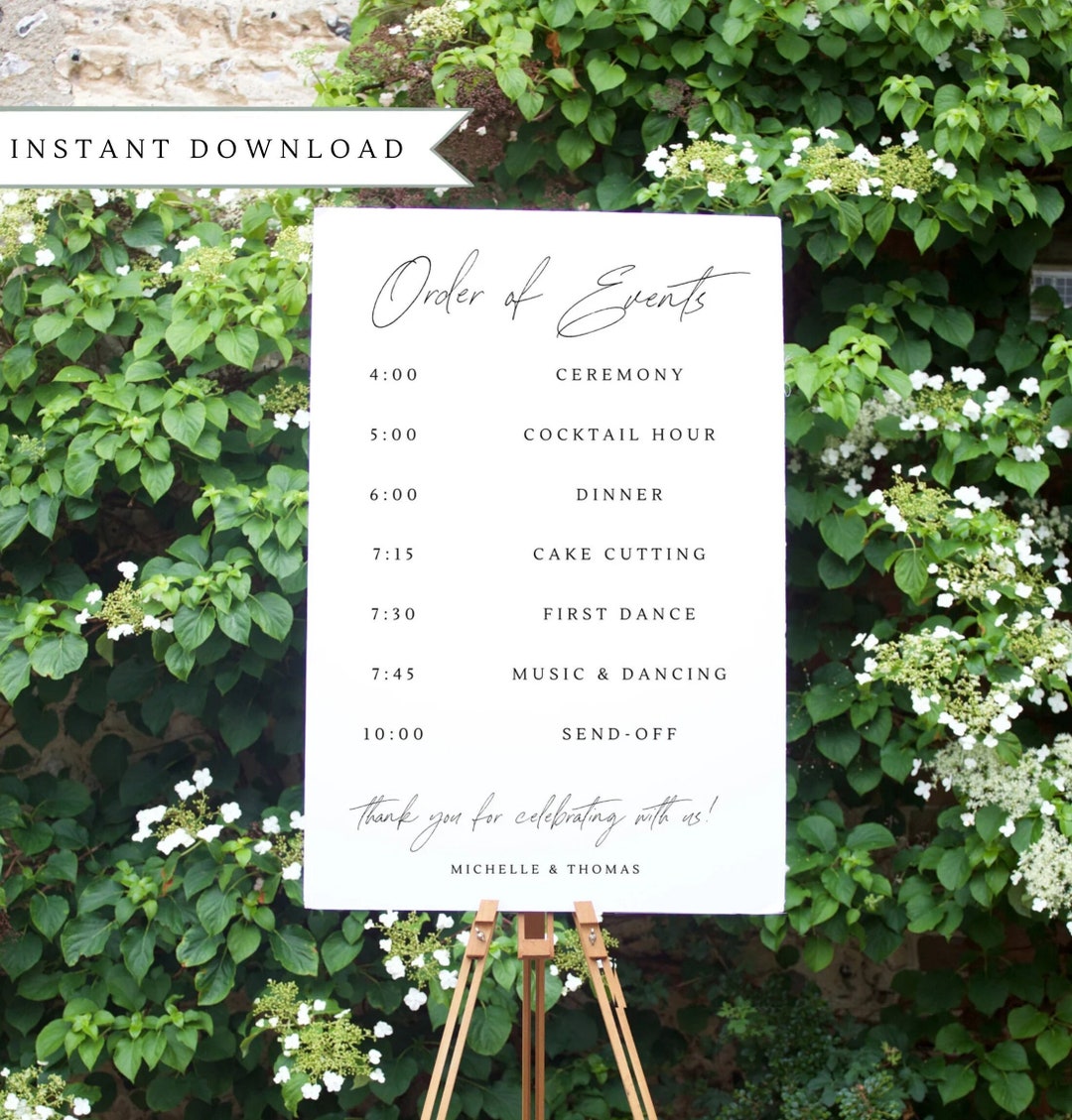 Order of Events Wedding Sign | Wedding Agenda Sign | Digital Wedding ...