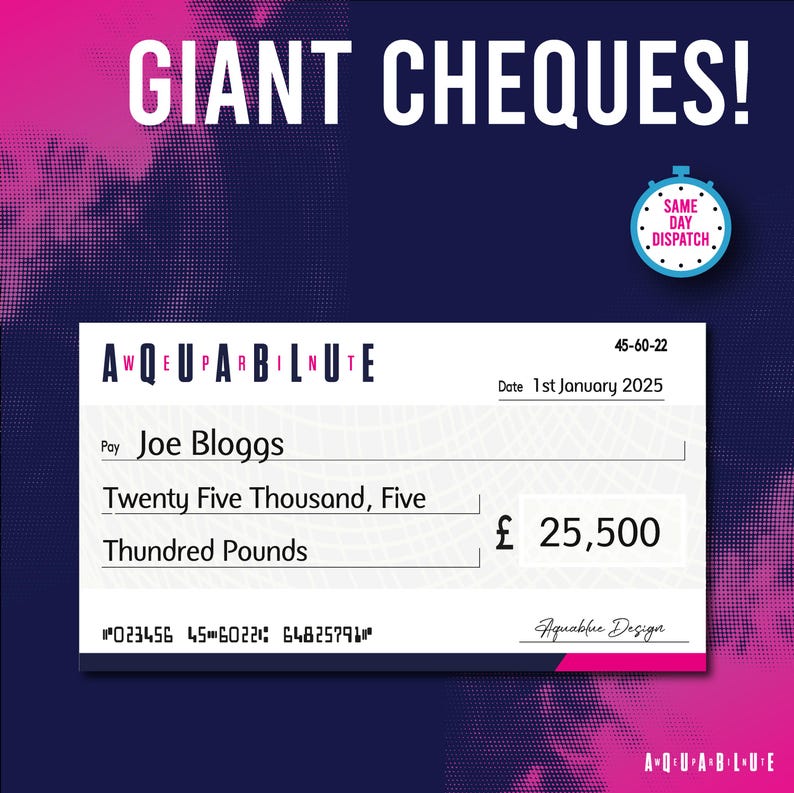 Giant Cheque Personalised Charity Cheque Novelty Free Delivery Fast ...