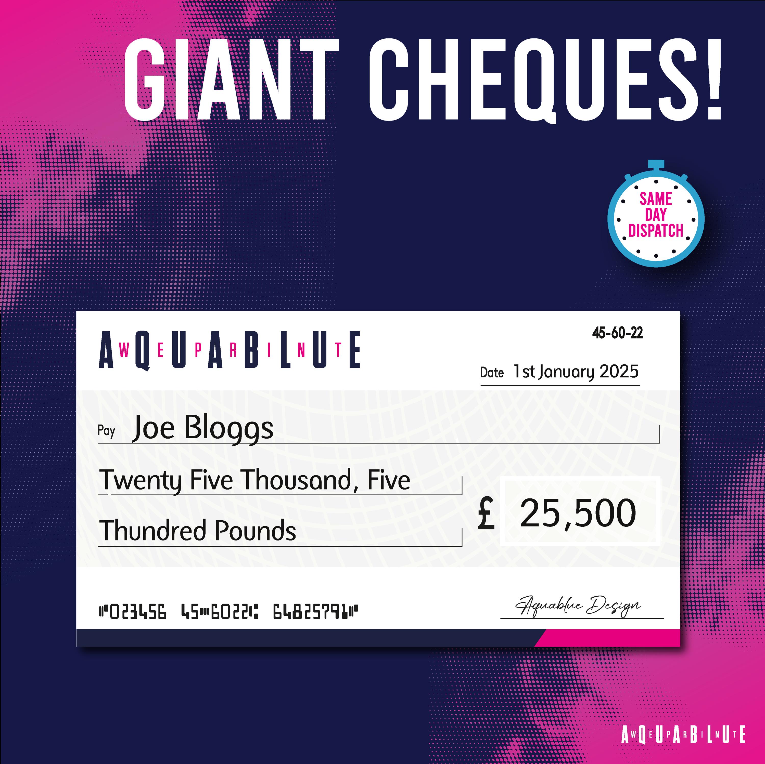 Giant Cheque Personalised Charity Cheque Novelty Free Delivery Fast ...