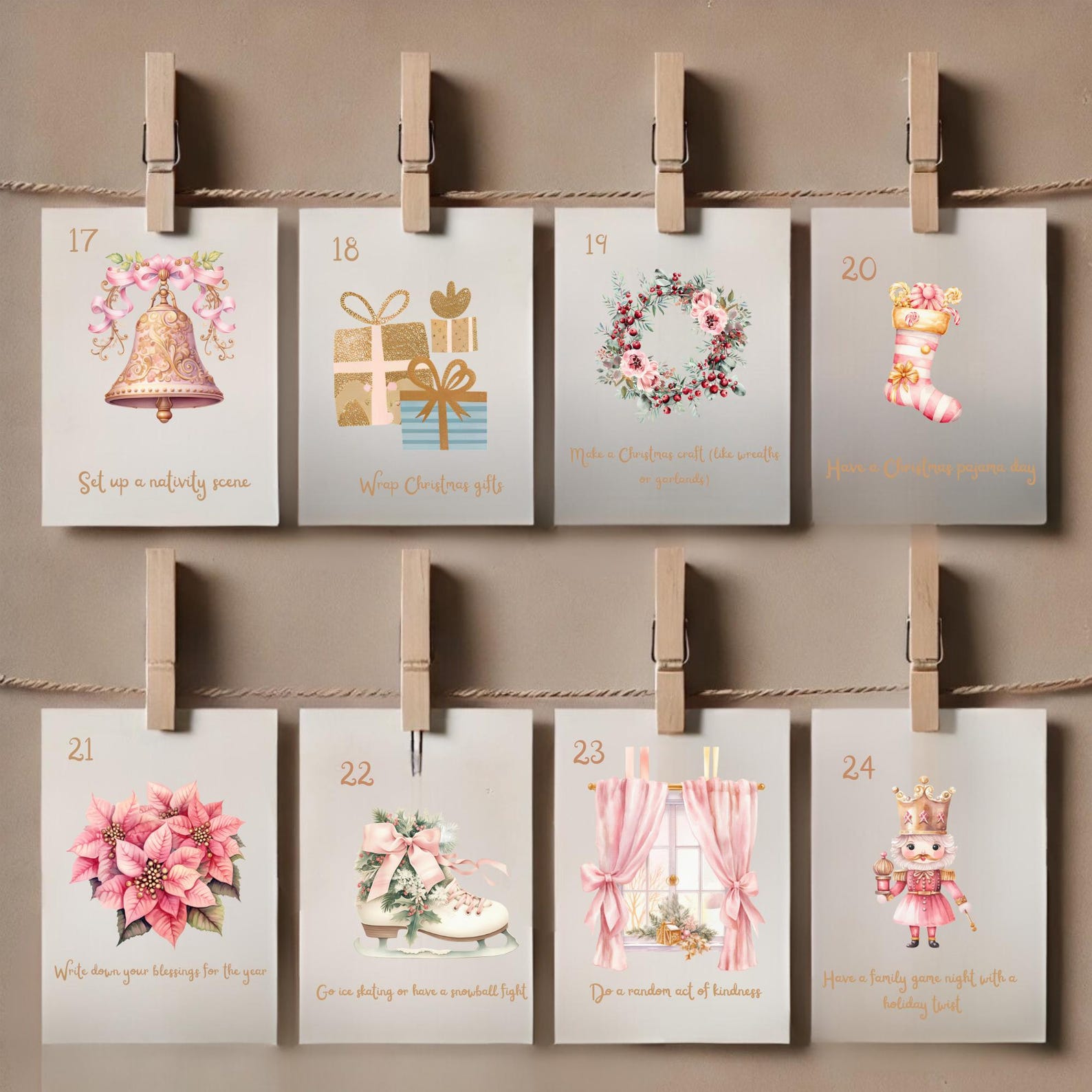 25 Pink Printable Advent Activity Cards for Kids Christmas Bucket List ...