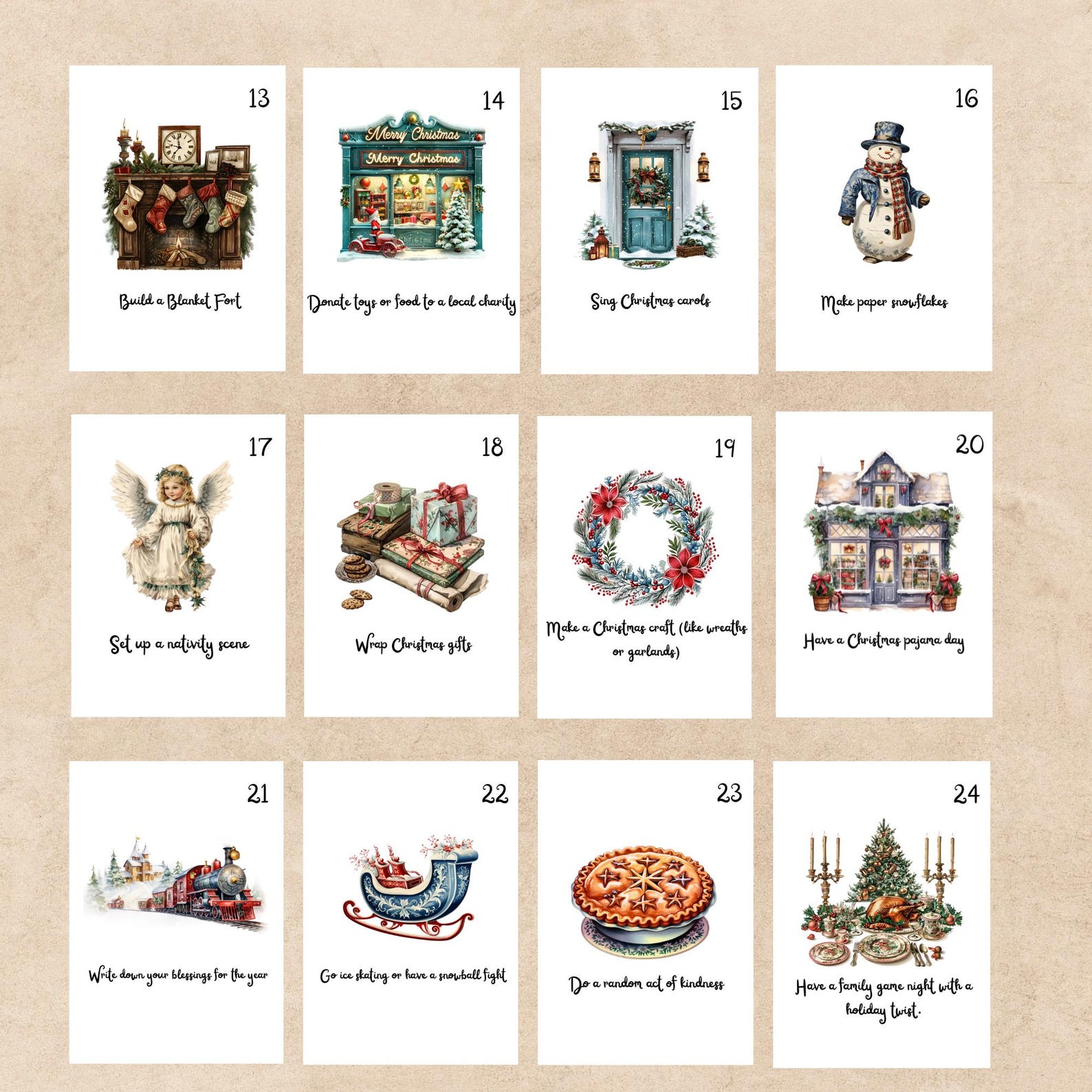 25 Traditional Advent Activity Cards for Kids Christmas Bucket List ...