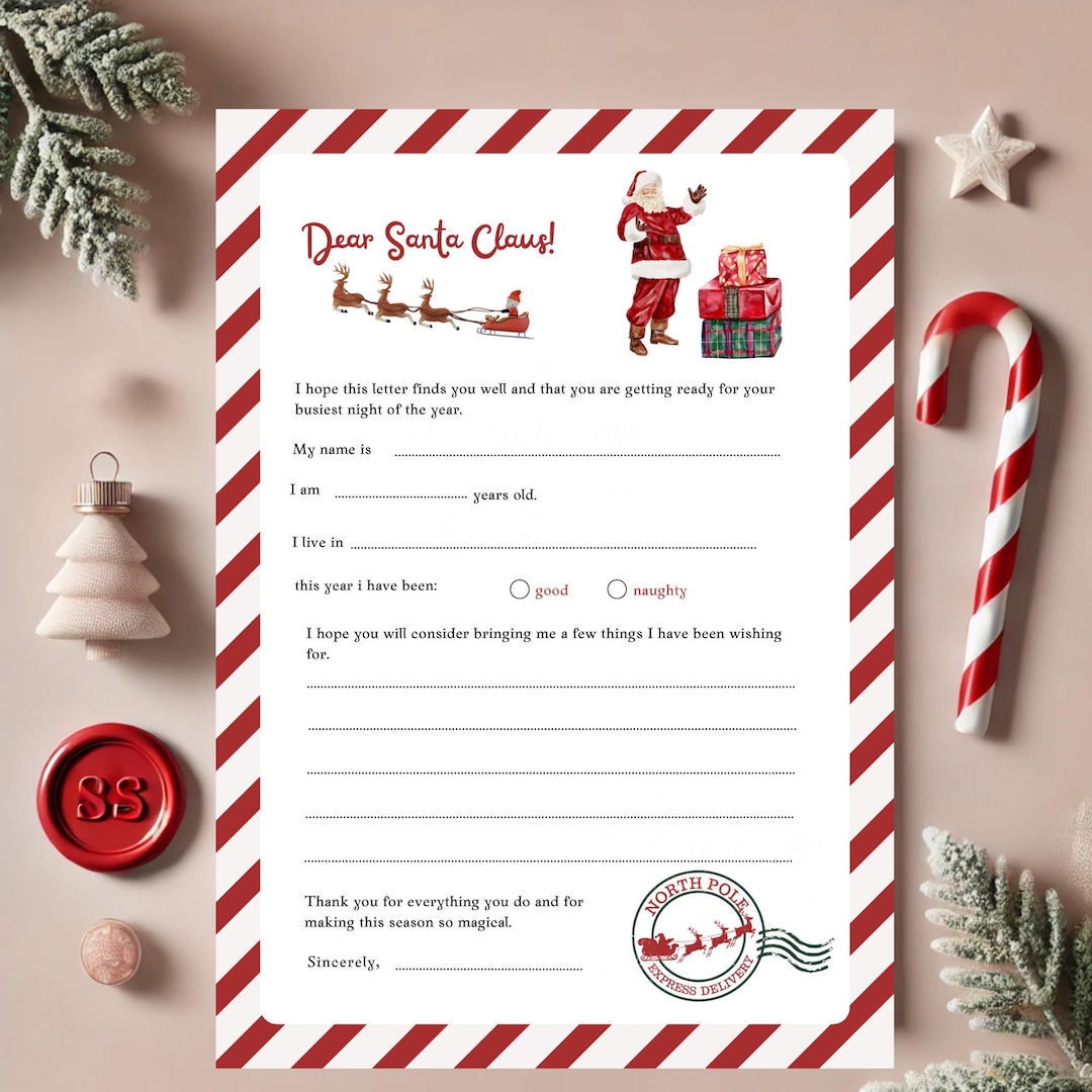 Letter to Santa Printable Santa Wish List Letters Christmas Letter Easy ...