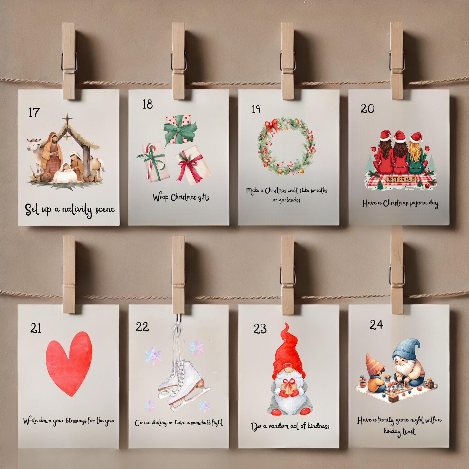 25 Printable Advent Activity Cards for Kids Christmas Bucket List ...
