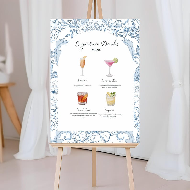 Modern Wedding Bar Signature Drinks Menu, Cocktail Bar Sign Template ...