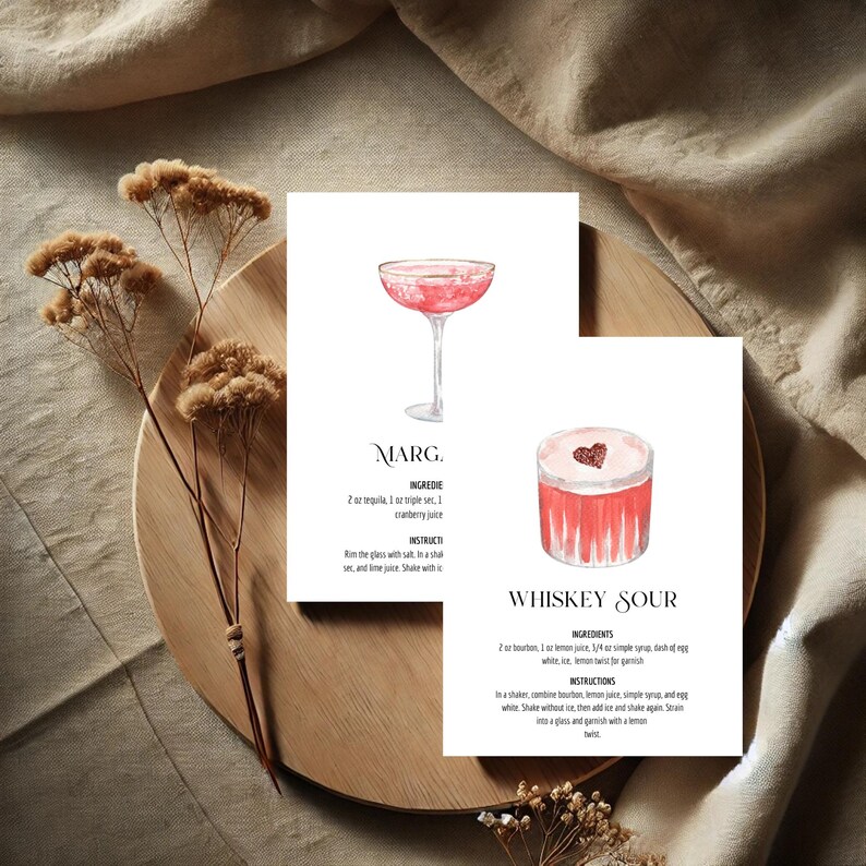Valentines Cocktail Recipe Cards Printable | Editable Drink Recipe ...