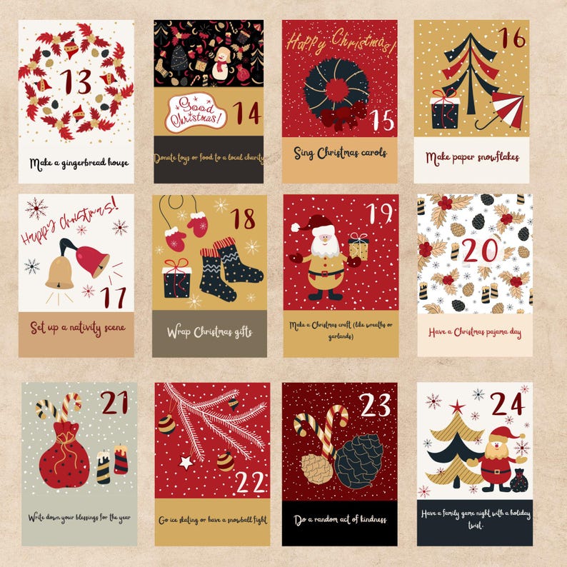 25 Printable Advent Activity Cards for Kids Christmas Bucket List ...