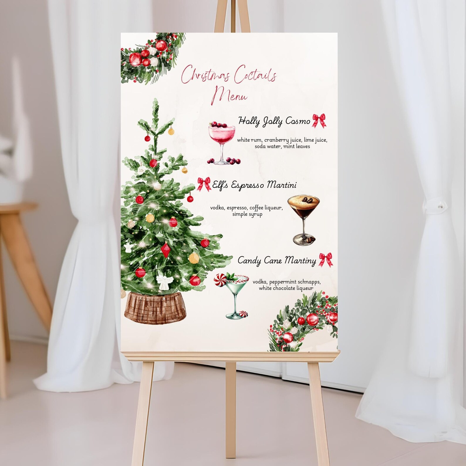 Christmas Bar Menu, Holiday Bar Sign, Modern Wedding Bar Signature ...