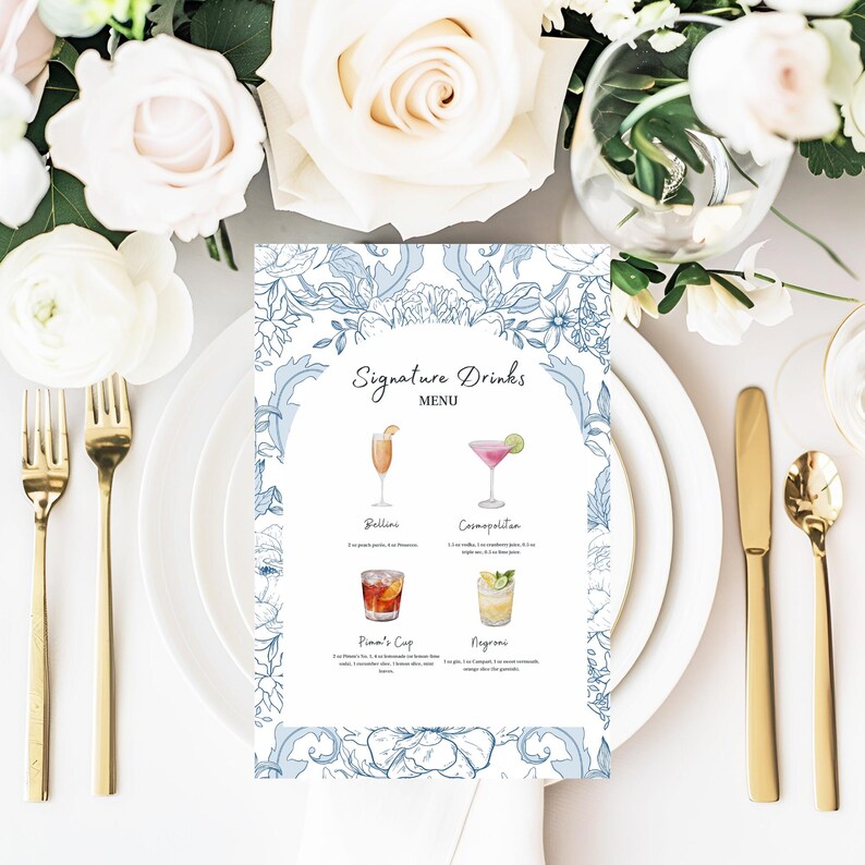 Modern Wedding Bar Signature Drinks Menu, Cocktail Bar Sign Template ...