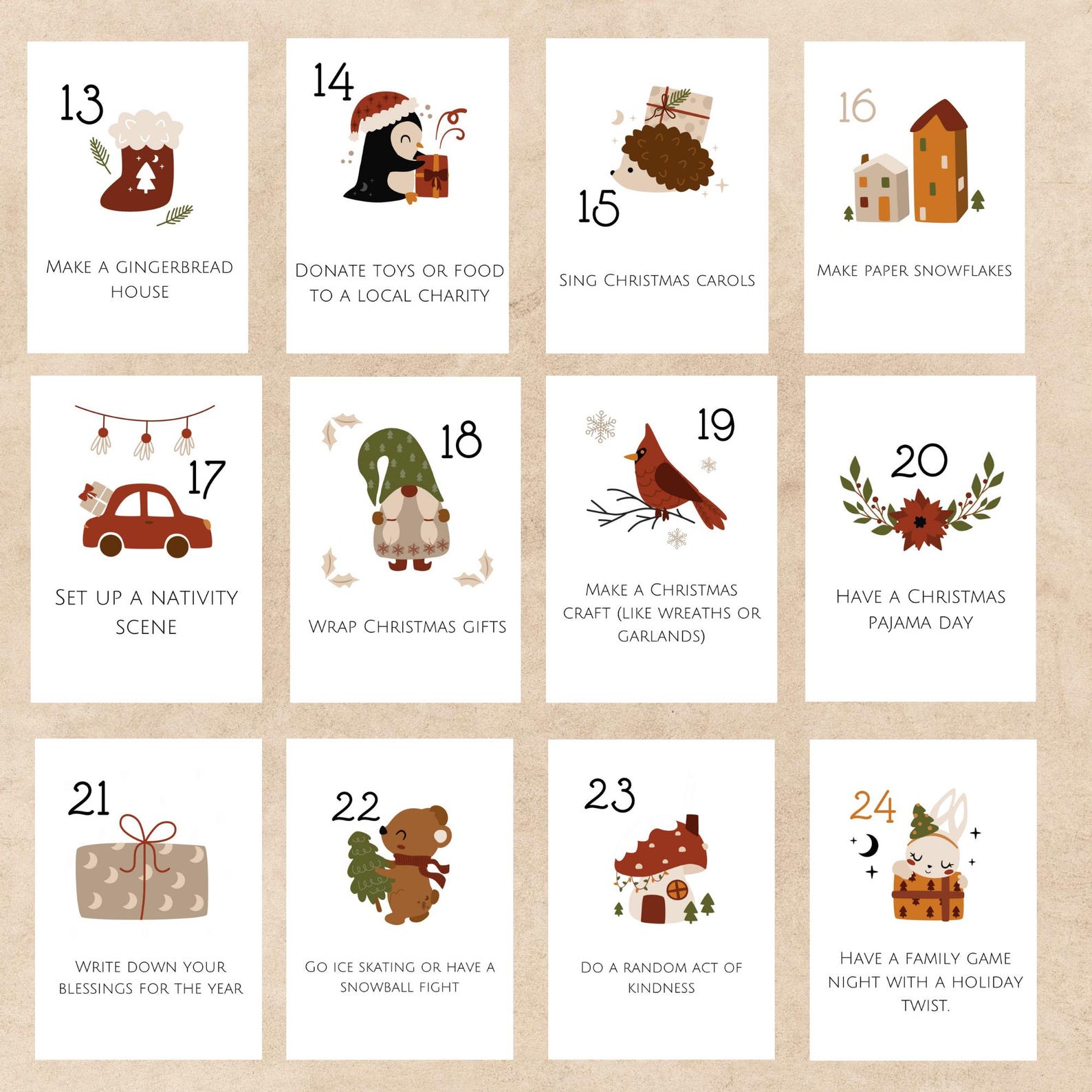 25 Printable Advent Activity Cards for Kids Christmas Bucket List ...