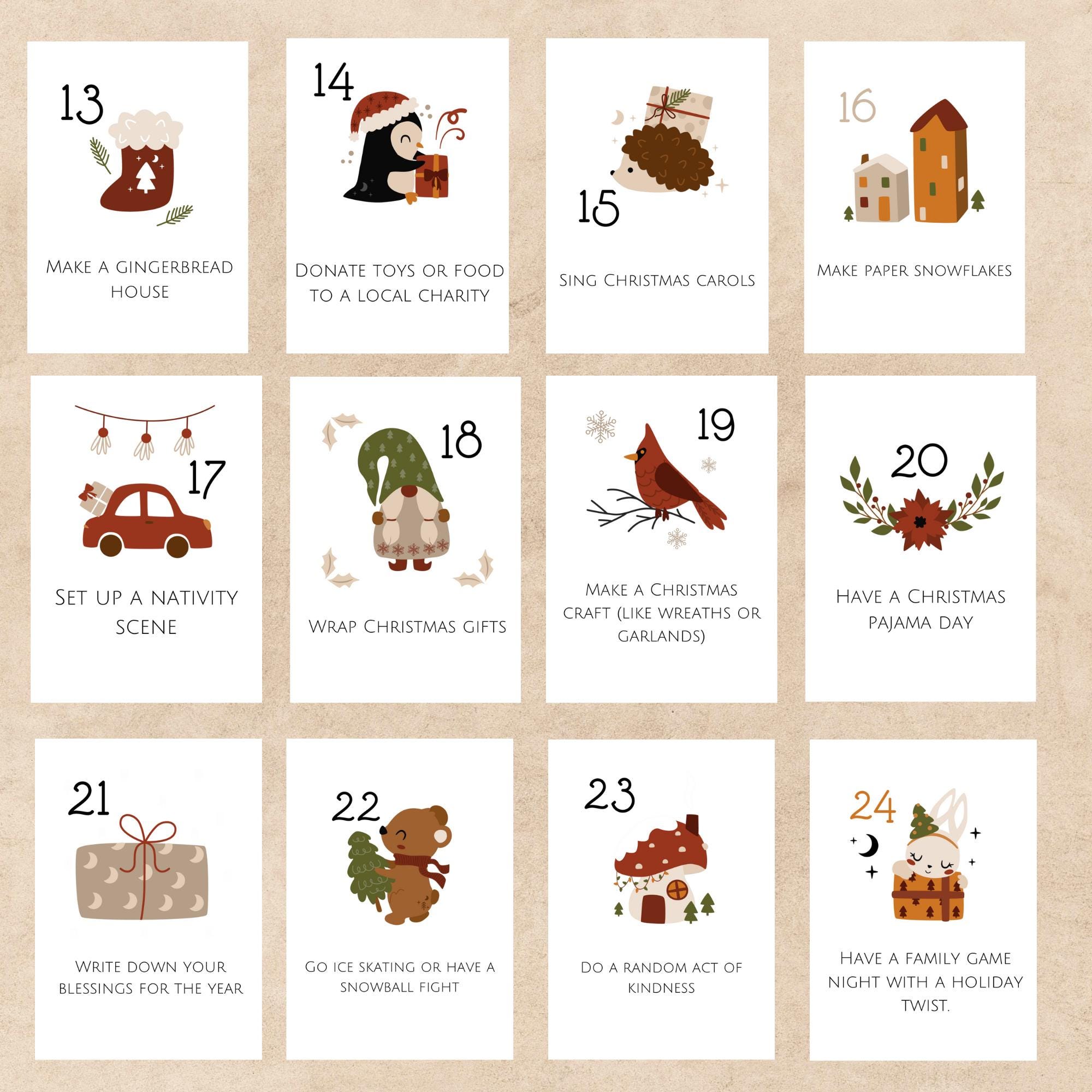 25 Printable Advent Activity Cards for Kids Christmas Bucket List ...