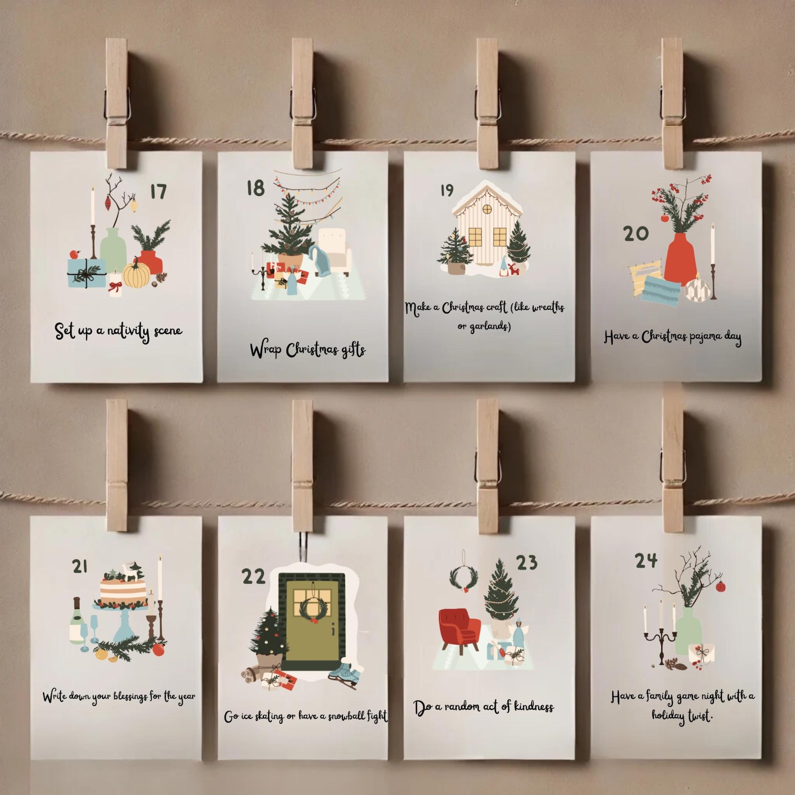 25 Printable Advent Activity Cards for Kids Christmas Bucket List ...
