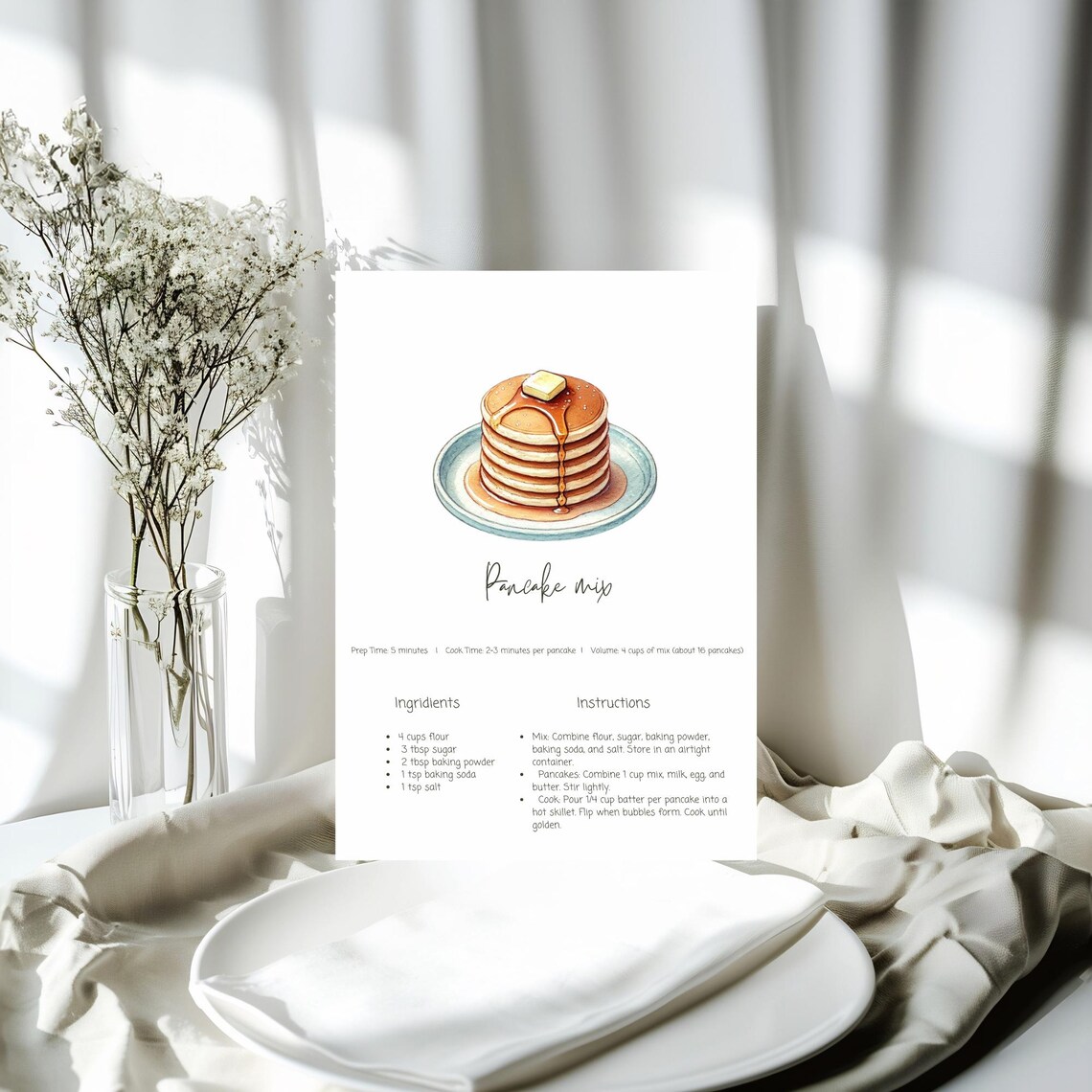 Editable Recipe Card Template, Minimalist Recipe Card, Diy Recipe Card ...