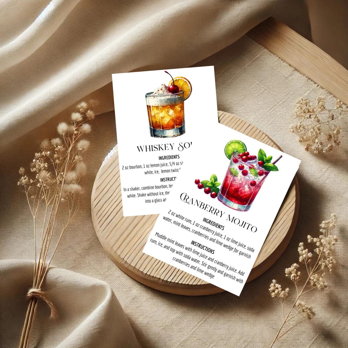Printable Cocktail Recipe Cards Editable Drink Recipe Templates Digital ...