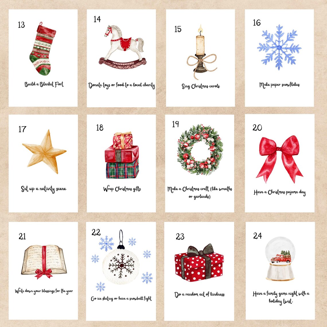 25 Printable Advent Activity Cards for Kids Christmas Bucket List ...