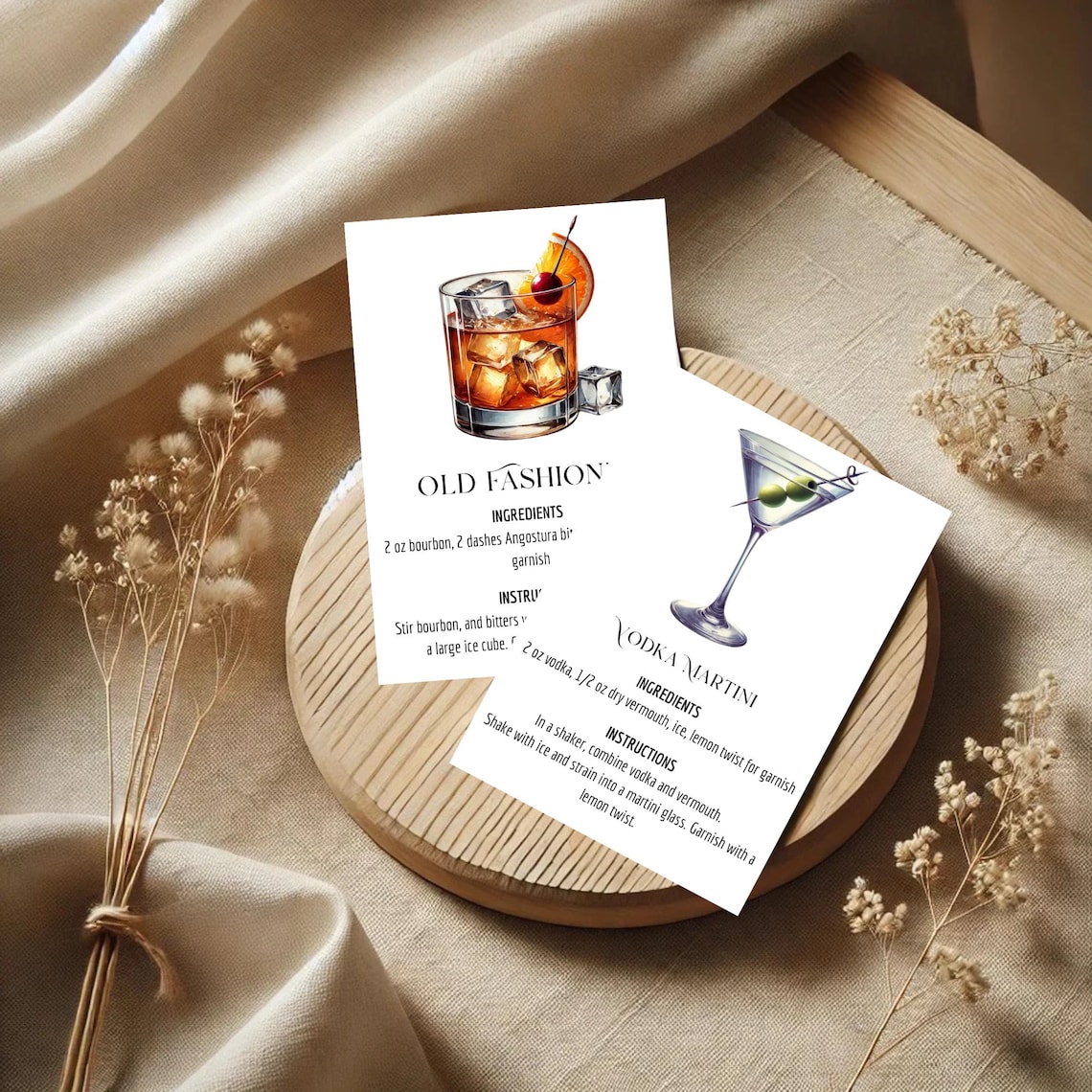 Printable Cocktail Recipe Cards Editable Drink Recipe Templates Digital ...