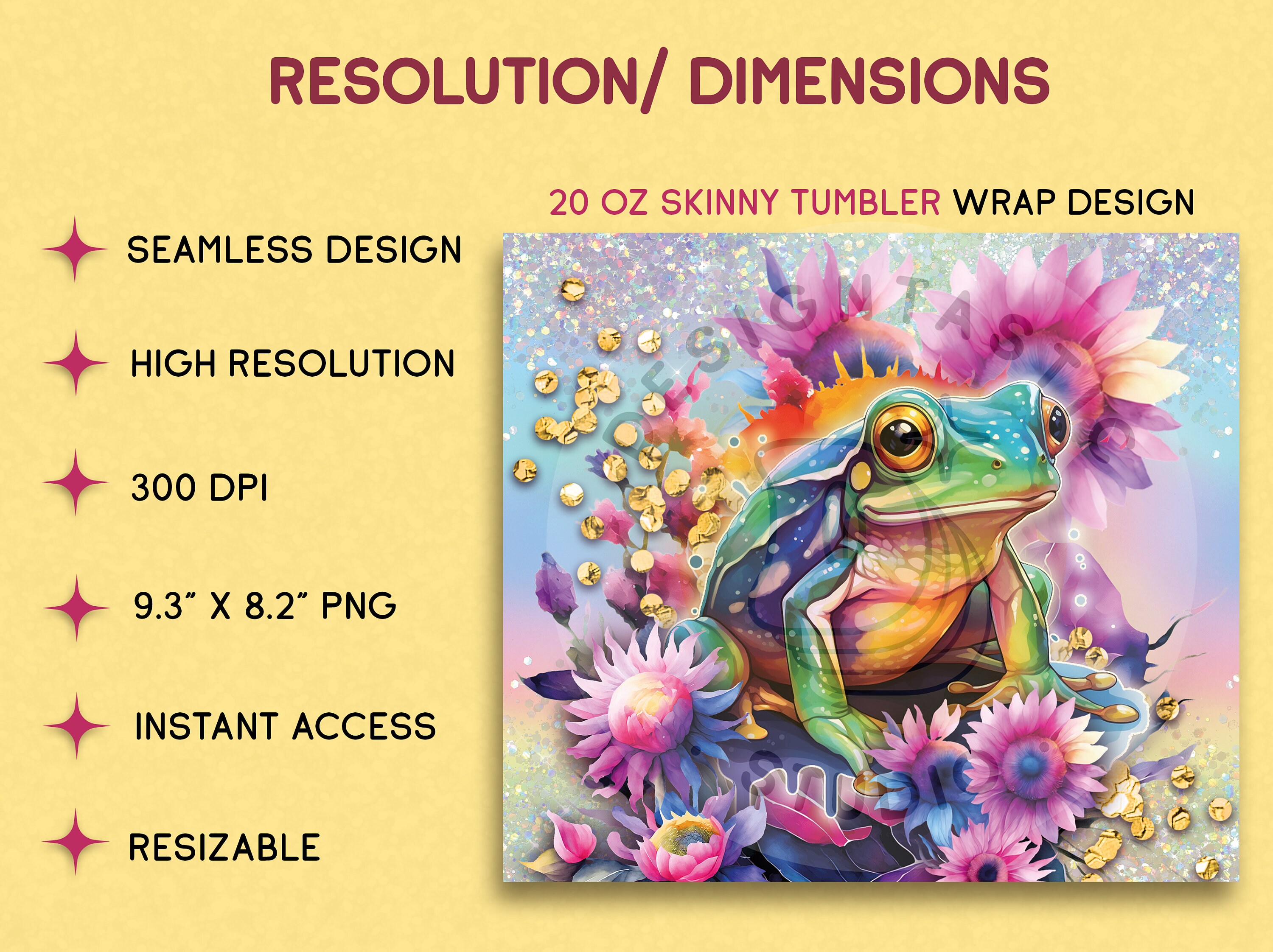 Cute Frog Watercolor Tumbler Wrap PNG 20 Oz Skinny Tumbler Sublimation Glitter Holographic ...