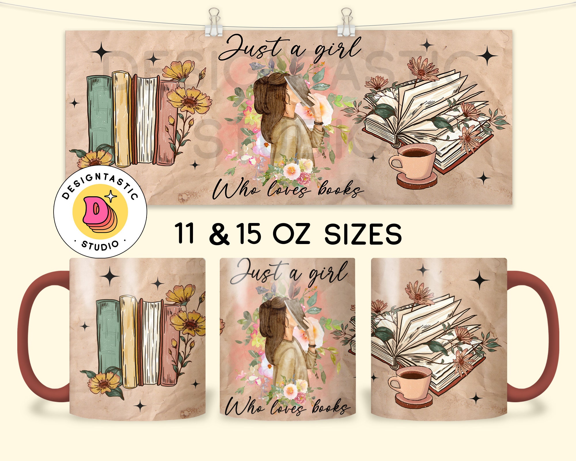 11 and 15oz PNG Mug Design for Book Lover, Sublimation Print, Reading Digital Download File ...